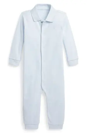 Ralph Lauren Snap Front Cotton Polo Romper - Beryl Blue