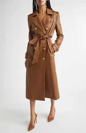 L'Agence Baylee Perforated Leather Trench Coat - Soft Cognac