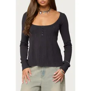 EDIKTED Jaylah Cable Stitch Long Sleeve Shirt