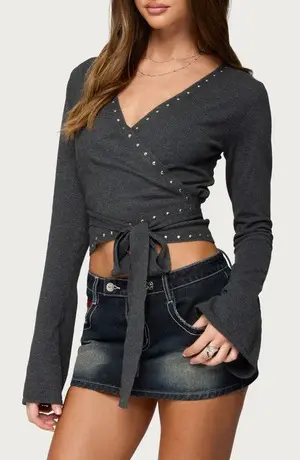 EDIKTED Roccia Stud Wrap Crop Top