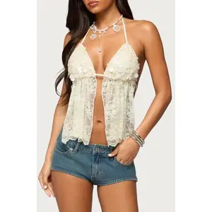 EDIKTED Paillette Open Back Camisole - Cream