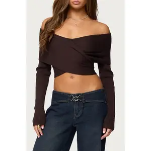 EDIKTED Off-the-shoulder Wrap Sweater