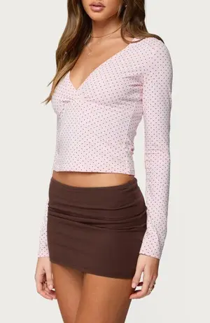 EDIKTED Polka Dot Crop Shirt
