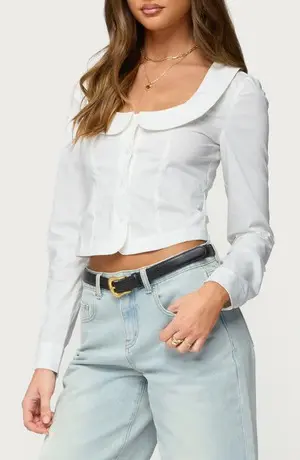 EDIKTED Scoop Neck Button-up Shirt - White