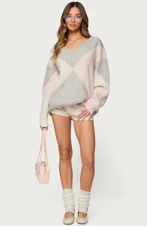 EDIKTED Elda Argyle Oversize Sweater