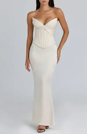 House Of Cb Strapless Corset Gown - Cream