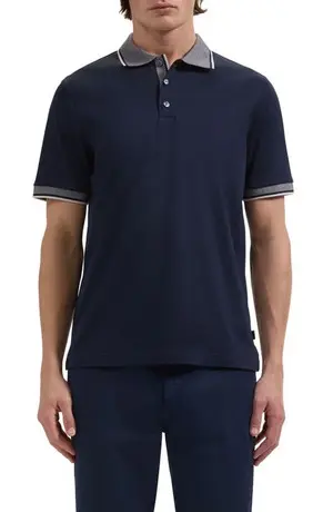 Bugatchi Tipped Pima Cotton Piqué Polo - Navy