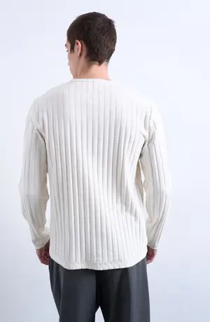 Topman Long Sleeve Rib Henley - Cream