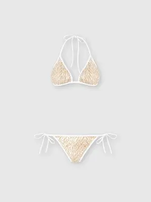 Missoni Bikini In Lamé Viscose With Lace Motif And Sequins - Gold& White