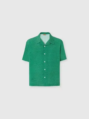 UM Bowling Shirt In Viscose With Tone-on-tone Zigzag Print - Green