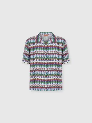 UM Bowling Shirt In Viscose With Irregular Zigzag Print - Blue Multi