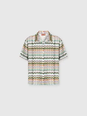 UM Bowling Shirt In Viscose With Irregular Zigzag Print - Brown Multi