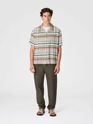 UM Bowling Shirt In Viscose With Irregular Zigzag Print - Brown Multi