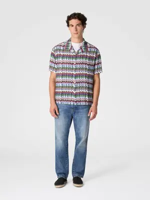 UM Bowling Shirt In Viscose With Irregular Zigzag Print - Multicoloured