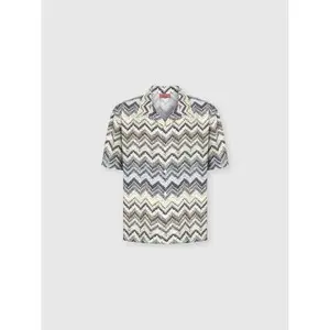 UM Bowling Shirt In Viscose With Dashed Zigzag Print - Multicoloured