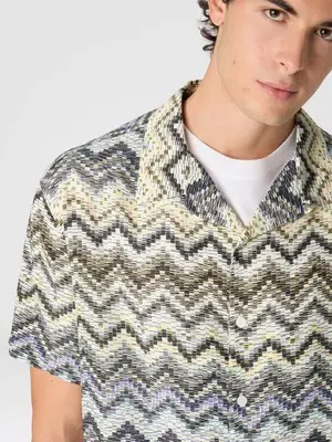 UM Bowling Shirt In Viscose With Dashed Zigzag Print