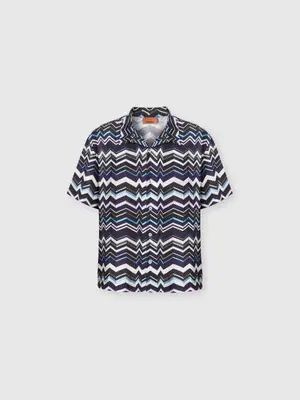 UM Bowling Shirt In Viscose With Zigzag Print - Blue
