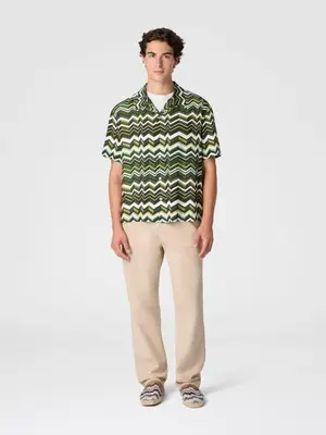 UM Bowling Shirt In Viscose With Zigzag Print - Green