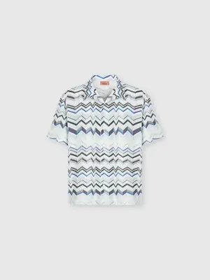 UM Bowling Shirt In Viscose With Zigzag Print - Light Blue