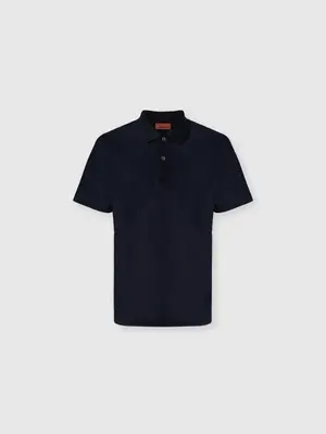 UM Jacquard Cotton Polo Shirt With Tone-on-tone Zigzag Design - Blue