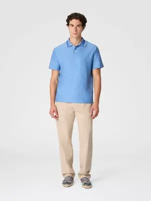 UM Jacquard Cotton Polo Shirt With Tone-on-tone Zigzag Design - Light Blue