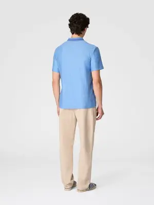 UM Jacquard Cotton Polo Shirt With Tone-on-tone Zigzag Design - Light Blue