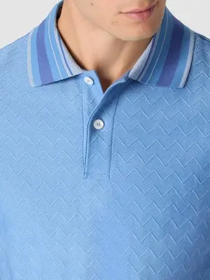 UM Jacquard Cotton Polo Shirt With Tone-on-tone Zigzag Design - Light Blue