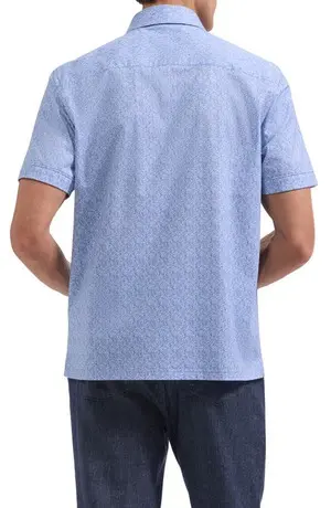 Bugatchi Milo Ooohcotton® Leaf Print Short Sleeve Button-up Shirt - Iris