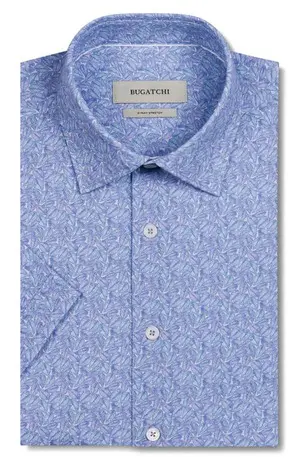 Bugatchi Milo Ooohcotton® Leaf Print Short Sleeve Button-up Shirt - Iris