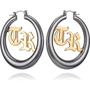 True Religion Tr Logo Hoop Earrings - Black Tone