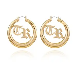 True Religion Tr Logo Hoop Earrings - Gold Tone