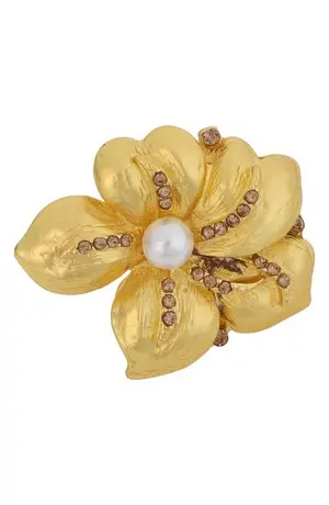 PANACEA Pavé Faux Pearl Flower Brooch - White