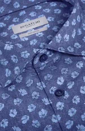 Bugatchi Axel Shaped Fit Floral Print Cotton Button-up Shirt - Navy