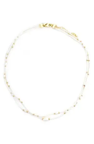 PANACEA Faux Pearl & Freshwater Pearl Double Strand Necklace - White
