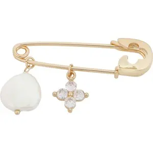 PANACEA Freshwater Pearl & Crystal Flower Pin - White