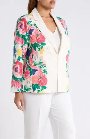 TAHARI ASL Floral Double-breasted Blazer