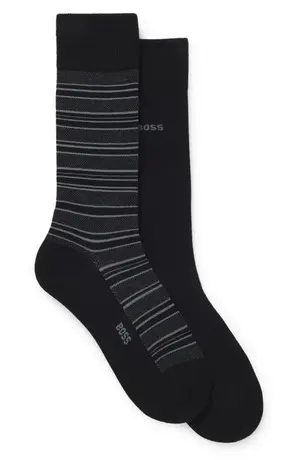 BOSS Solid & Stripe Cotton Blend Dress Socks 2-pack - Blk