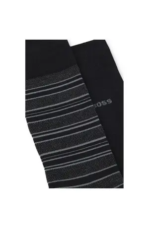 BOSS Solid & Stripe Cotton Blend Dress Socks 2-pack - Blk