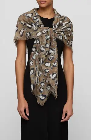 Lafayette 148 New York Leopard Print Cashmere & Silk Square Scarf - Brownstone Multi