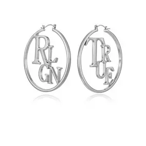 True Religion Logo Hoop Earrings - Silver Tone