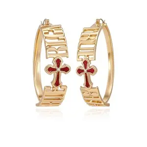 True Religion Logo Cross Hoop Earrings