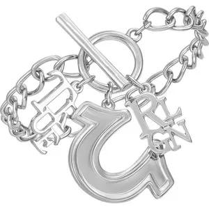 True Religion Horseshoe & Logo Charm Bracelet - Silver Tone