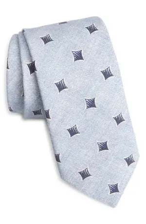 BOSS Geometric Cotton & Wool Tie - Light Blue Pastel/purple