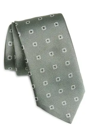 BOSS Geometric Silk Blend Jacquard Tie Open Green