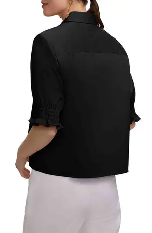Foxcroft Vivienne Elbow Sleeve Matte Sateen Button-up Shirt - Black