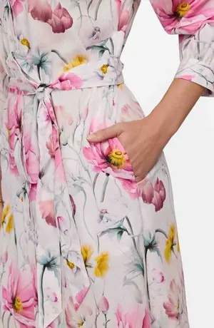 Foxcroft Esther Floral Belted Cotton Shirtdress