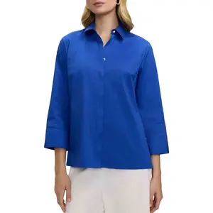 Foxcroft Beatrice Matte Satin Side Button Shirt - Deep Sea Blue