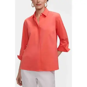 Foxcroft Beatrice Matte Satin Side Button Shirt - Georgia Peach Orange