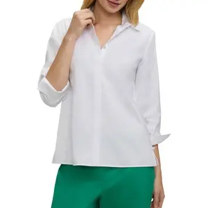 Foxcroft Beatrice Matte Satin Side Button Shirt - White
