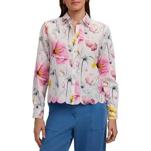 Foxcroft Floral Scallop Hem Button-up Shirt
